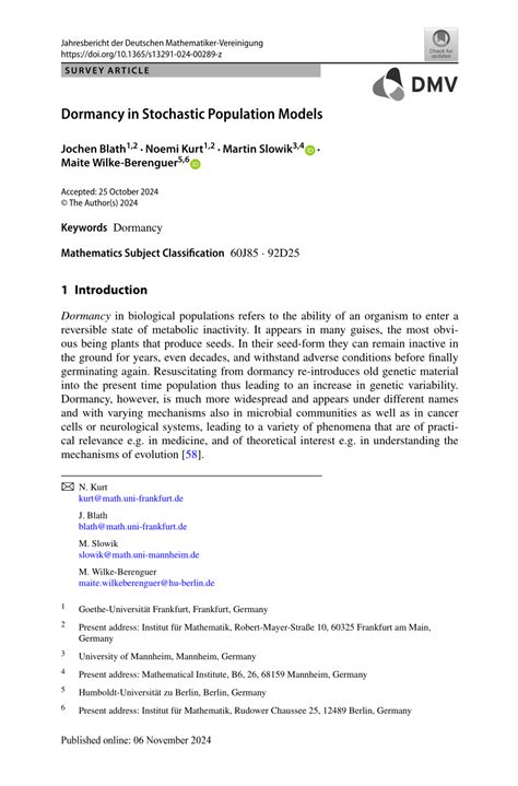 Pdf Dormancy In Stochastic Population Models