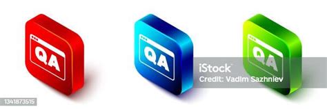 흰색 배경에서 격리된 질문 및 답변 아이콘이 있는 등색 음성 거품입니다 Q 및 기호 Faq 기호 채팅 음성 거품 및 차트 빨간색 파란색 및 녹색 사각형 버튼 벡터 0명에