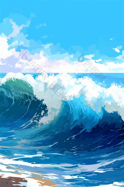 大海海浪壮阔天空细节插画图片 包图网