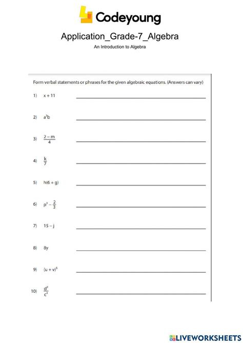 Introduction To Algebra Worksheet Online Exercise For Live Worksheets Library