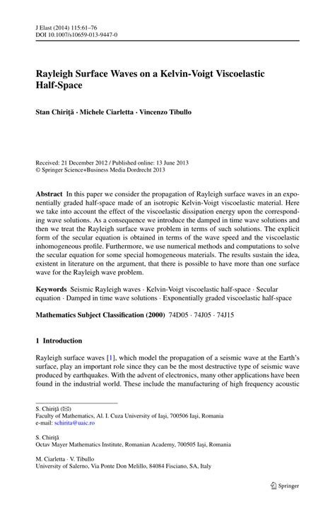Pdf Rayleigh Surface Waves On A Kelvin Voigt Viscoelastic Half Space