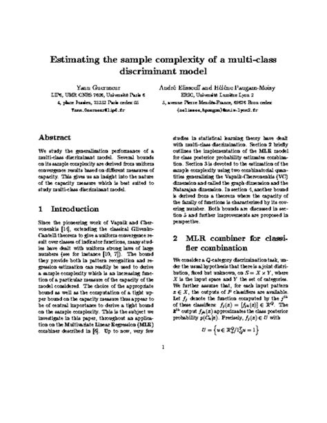 Pdf Estimating The Sample Complexity Of A Multi Class Discriminant Model