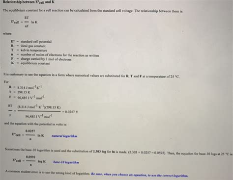 Solved Relationship Between Ecell And K The Equilibrium Chegg Com