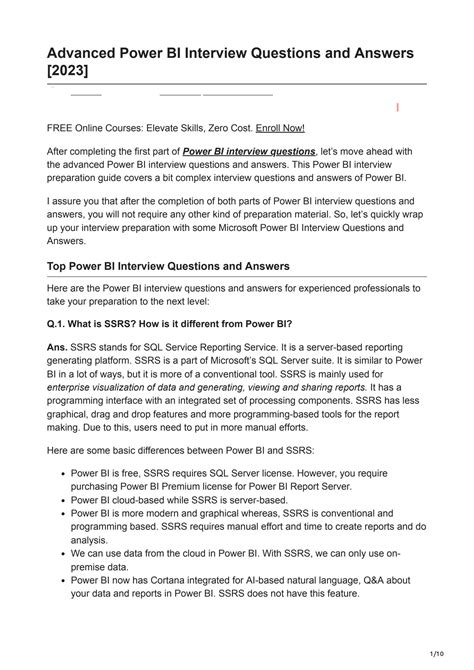 Solution Advanced Power Bi Interview Questions And Answers 2023