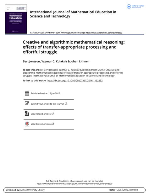 Pdf Creative And Algorithmic Mathematical Reasoning Effects Of