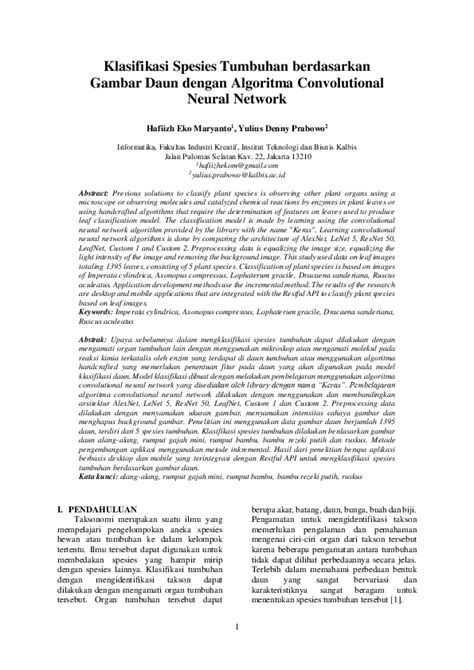 Pdf Klasifikasi Spesies Tumbuhan Berdasarkan Gambar Daun Dengan Algoritma Convolutional Neural