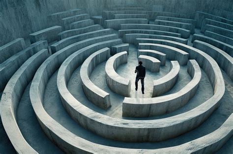 Person Navigating A Maze Or Labyrinth Symbolizing Problem Solving And Strategy Stock