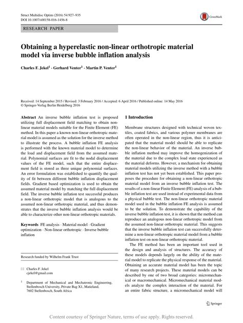 Obtaining A Hyperelastic Non Linear Orthotropic Material Model Via Inverse Bubble Inflation