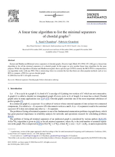 Pdf A Linear Time Algorithm To List The Minimal Separators Of Chordal