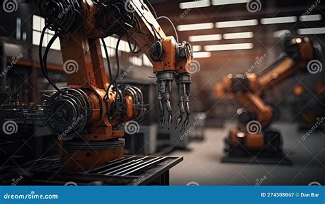 Industrial Robots In A Futuristic Factory Assembly Line Generative Ai