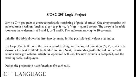 Solved COSC 208 Logic Project Write A C Program To Create Chegg