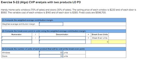 Solved Exercise Algo CVP Analysis With Two Products Chegg