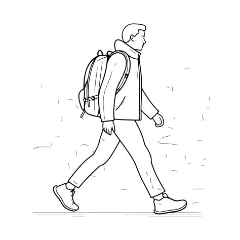 Sketch Hand Drawn Single Line Art Coloring Page Man Walking Day Premium Ai Generated Vector