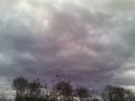 Dark Sky Cloudy Dark Clouds Forest Autumn Day Stock Image Image