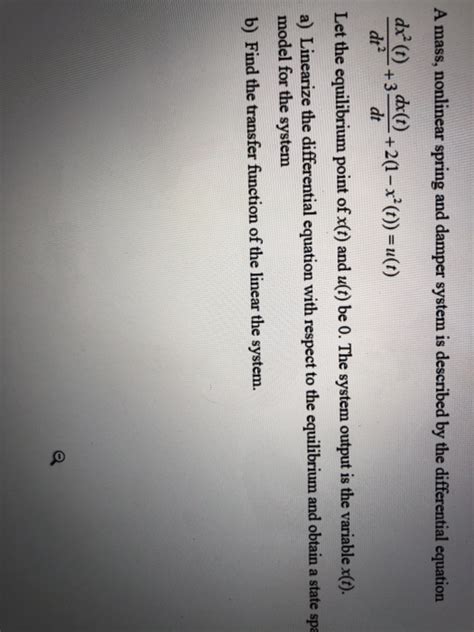 Solved A Mass Nonlinear Spring And Damper System Is