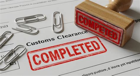 Customs Clearance Completed Document With Stamp And Paperclips For