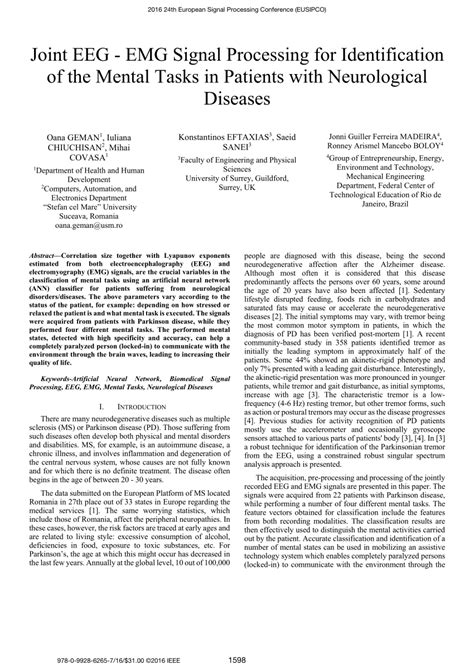 PDF Joint EEG EMG Signal Processing For Identification Of The Mental Tasks In Patients With