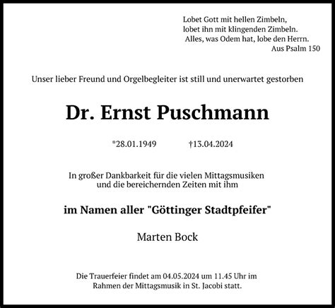 Traueranzeigen Von Ernst Puschmann Trauer Anzeigende