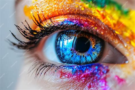 Flowing Colors On An Eye In Fashion Stage Make Up Rainbow Of Color