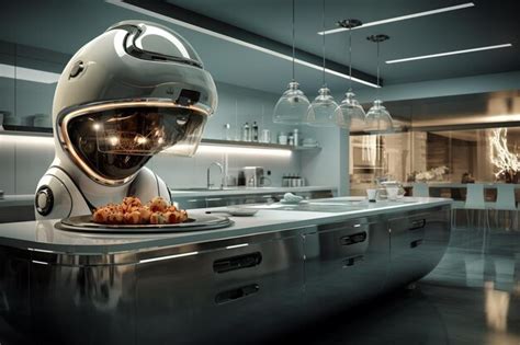 Premium Ai Image Floating Robots In Futuristic Kitchen