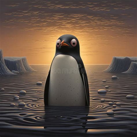 Whimsical Penguin Illustration In Vibrant Color Palette Style Stock
