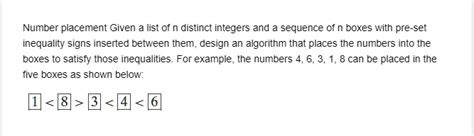 solved number placement given list of n distinct integers and sequence