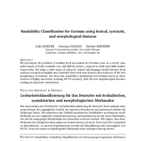Readability Classification For German Using Lexical Syntactic And