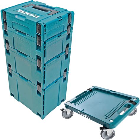 Makita 4 Piece Makpac Connector Case Set With 4 Wheel Platform Trolley