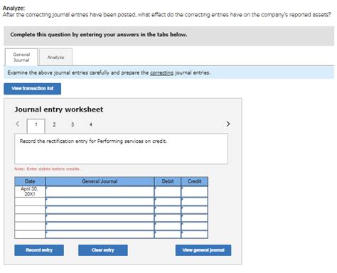 Solved Analyze After The Correcting Journal Entrles Have