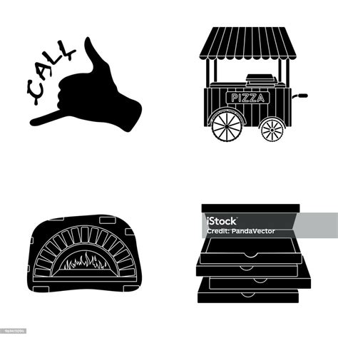 피자 제스처 피자 오븐 트레일러에 대 한 상자 주문 합니다 피자와 피자 블랙 스타일 벡터 기호 재고 일러스트 레이 션 웹에서