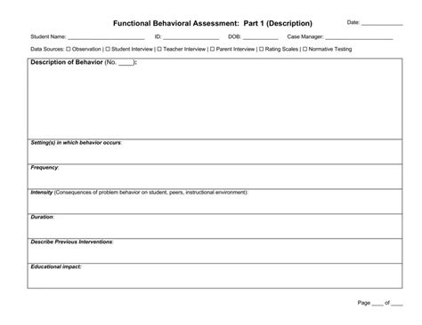 Functional Behavioral Assessment PDF Form FormsPal