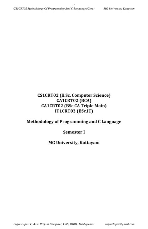 Module Methodology Of Programming CS CRT Methodology Of Programming And C Language Core