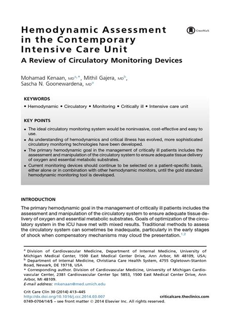Hemodynamic Assessment In The Contemporary Icu Download Free Pdf
