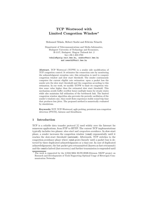 Pdf Tcp Westwood With Limited Congestion Window