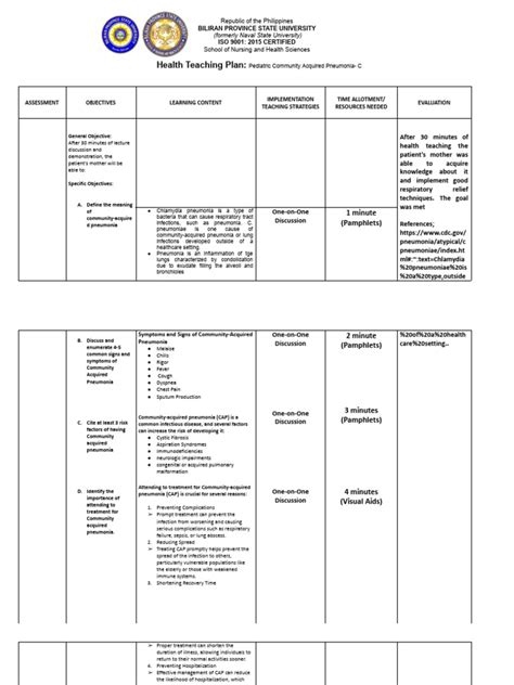Health Teaching Plan Pneumonia Pdf Pneumonia Respiratory Diseases