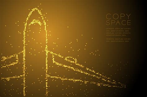 추상 기 원형 도트 픽셀 패턴 비행기 모양 교통 개념 디자인 골드 색상 갈색 그라데이션 배경 복사 공간 벡터 Eps 10에 고립 된 그림 교통수단에 대한 스톡 벡터 아트 및