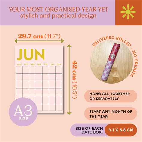 12x A3 Extra Large Simply Bright Wall Planner Undated 12 Months