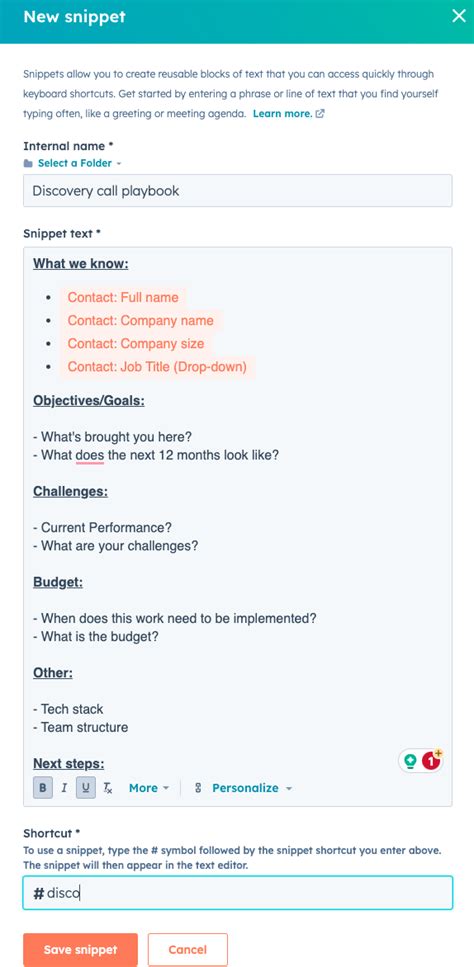 Hubspot Sales How To Use Snippets As An Alternative To Playbooks
