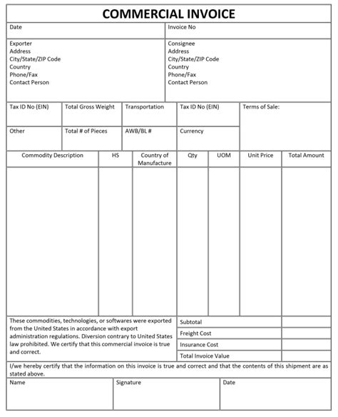 Commerical Invoice Template