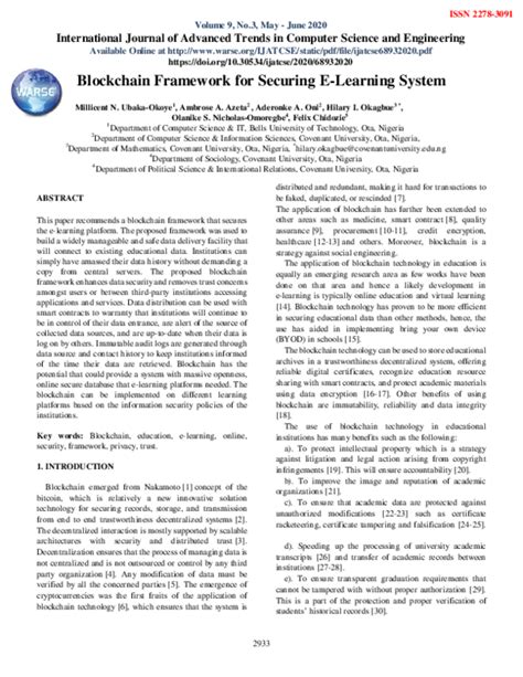 pdf blockchain framework for securing e learning system