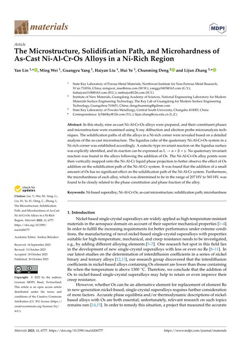 Pdf The Microstructure Solidification Path And Microhardness Of As Cast Ni Al Cr Os Alloys