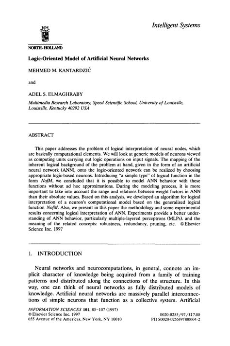 Pdf Logic Oriented Model Of Artificial Neural Networks