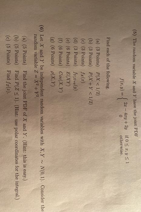 Solved 5 The Random Variable X And Y Have The Joint Pdf 2x