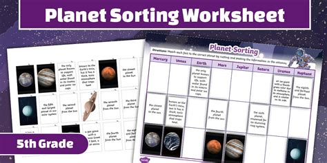 Fifth Grade Planet Sorting Cut And Paste Activity