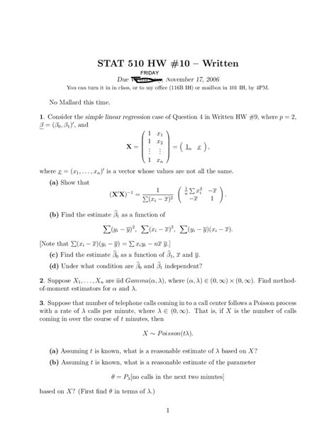 Written Homework 10 With Unsolved Problems Mathematical Statistics I