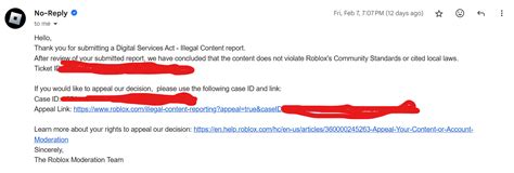 Incorrect Email Response For Denied Dsa Catalog Item Reports Roblox Application And Website