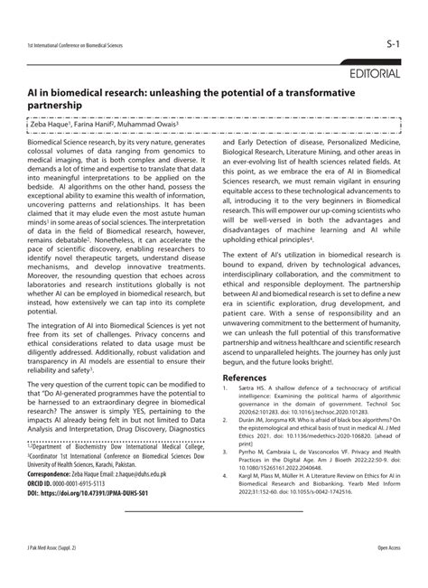Pdf Ai In Biomedical Research Unleashing The Potential Of A Transformative Partnership