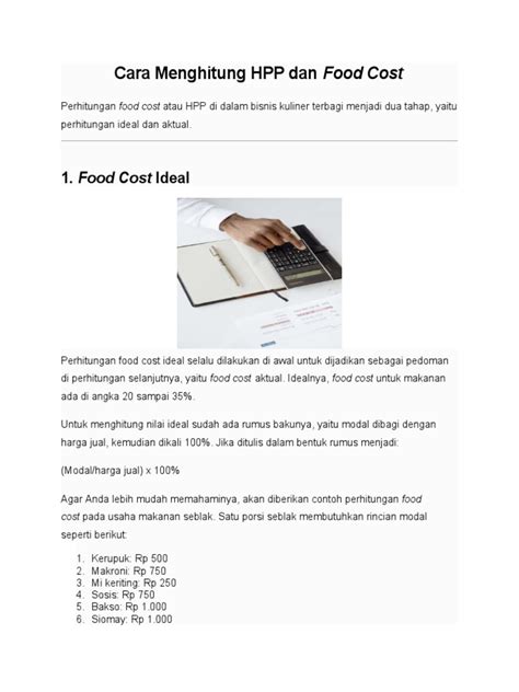 Cara Menghitung Hpp Dan Food Cost Pdf
