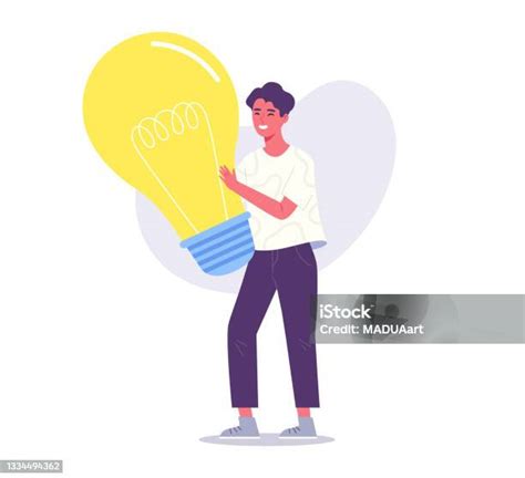 아이디어의 밝은 전구를 들고 젊은 남성 창의성 지능 브레인 스토밍 에너지 생각 영감의 개념 전구에 대한 스톡 벡터 아트 및 기타