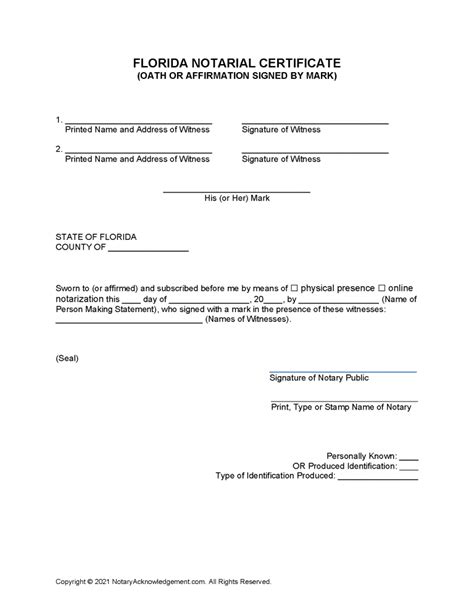 Free Florida Notary Acknowledgement Forms Pdf Word